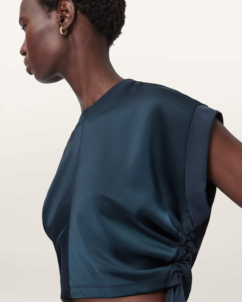 Mira Cropped Satin Drawcord T-Shirt COLLEGIATE BLUE | ALLSAINTS US
